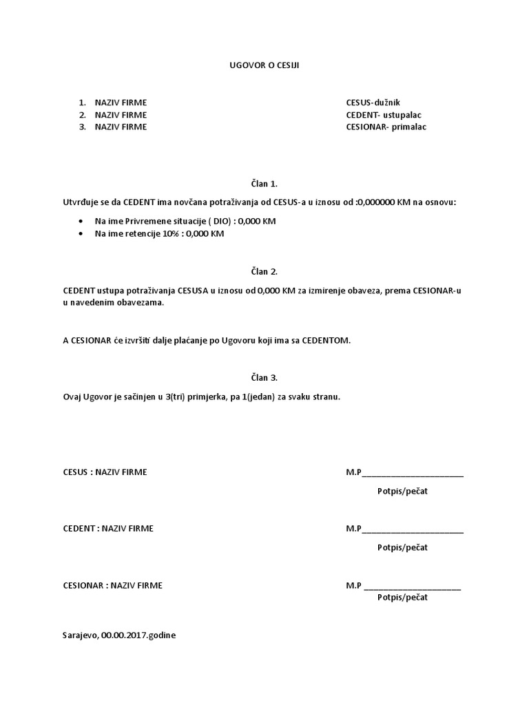 Ugovor o Cesiji | PDF