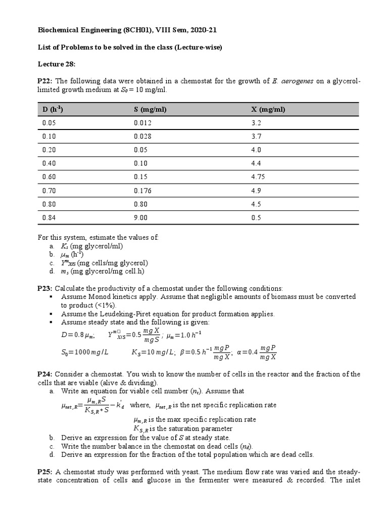 List of Problems-Lec28 | PDF | Biology | Physical Sciences