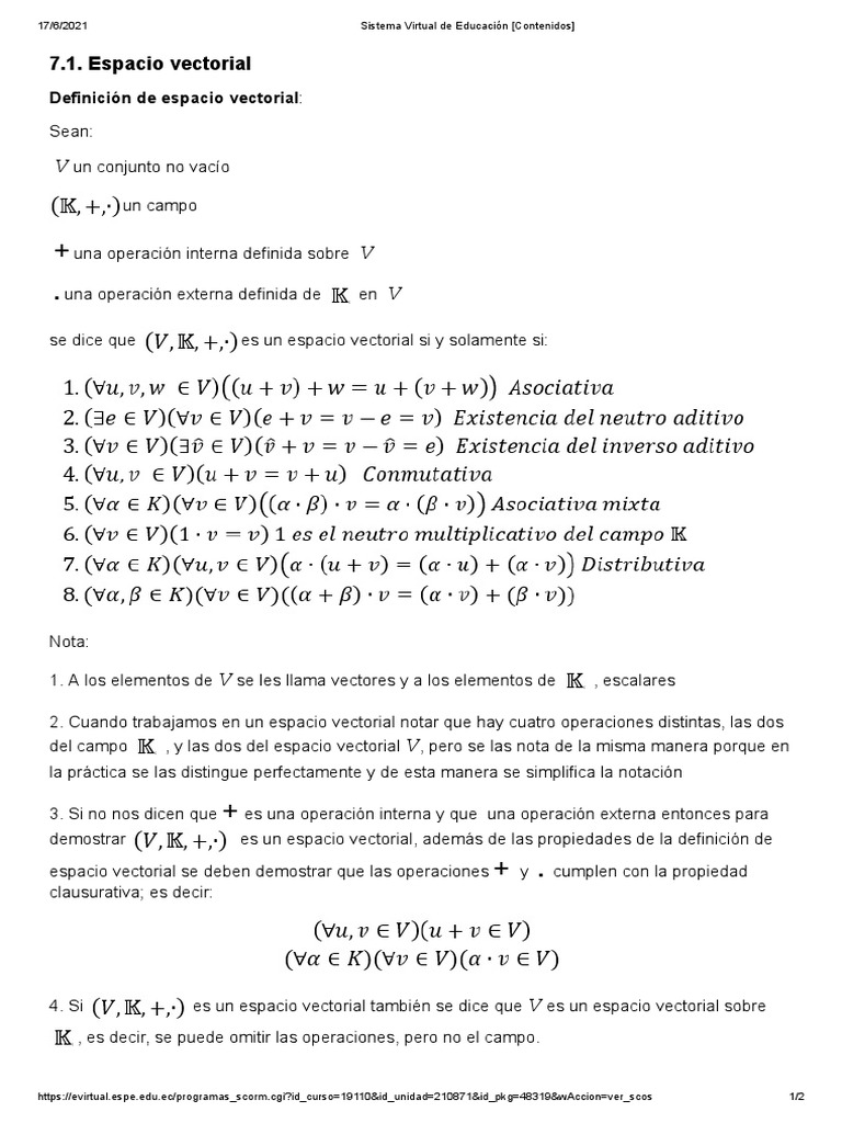 Tema 7 - Espacios Vectoriales 1 | PDF | Espacio vectorial | Vector ...