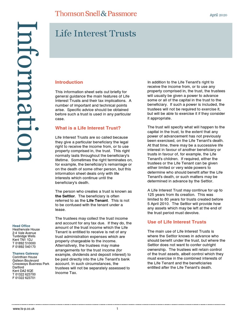 Life Interest Trusts-2020 | PDF | Trust Law | Beneficiary (Trust)