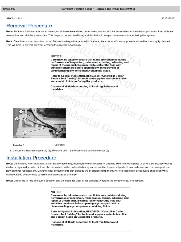 C13 Camshaft Position Sensor - Remove and Install (RENR9705) | PDF ...