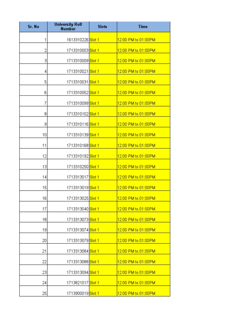 University Exam Slot Schedule | PDF