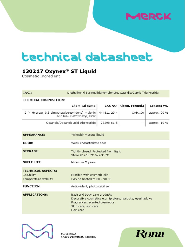 TDS 130217 Oxynex ST Liquid | PDF | Cosmetics | Solubility