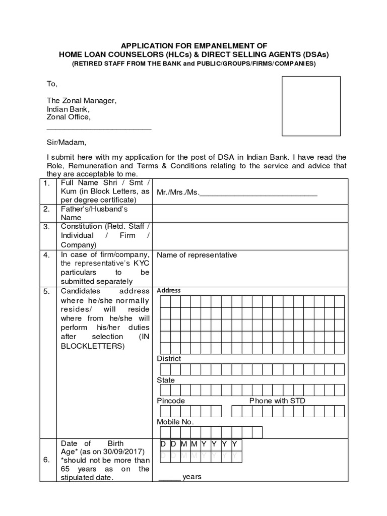 Home Loan Counselor & DSA Application Form | PDF | Debt | Credit