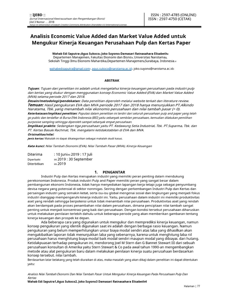 Analisis Economic Value Added Dan Market Value Added Untuk Mengukur Kinerja Keuangan Perusahaan ...