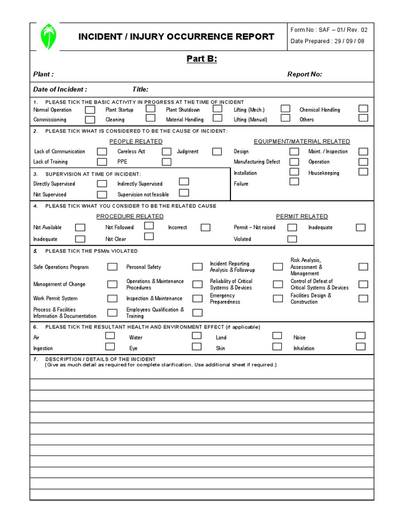 Analysis of an Incident Report Form from a Manufacturing Plant | PDF ...