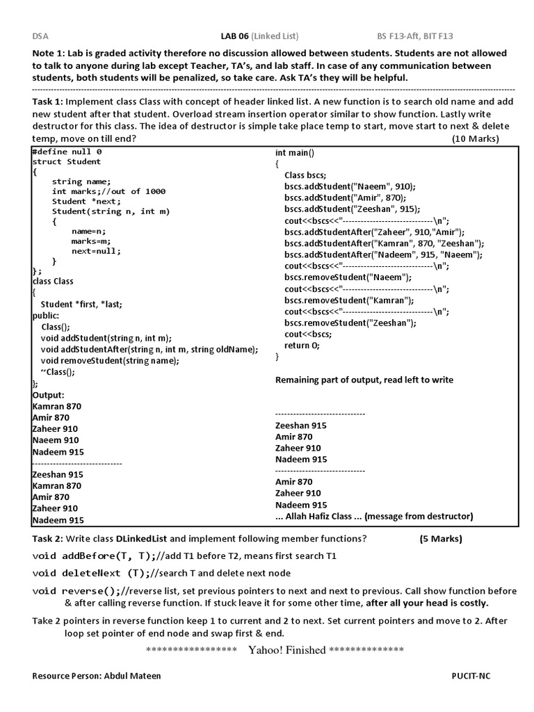 DSA (Linked List) Bs F13-Aft, Bit F13 | PDF | Computer Data | Computer ...
