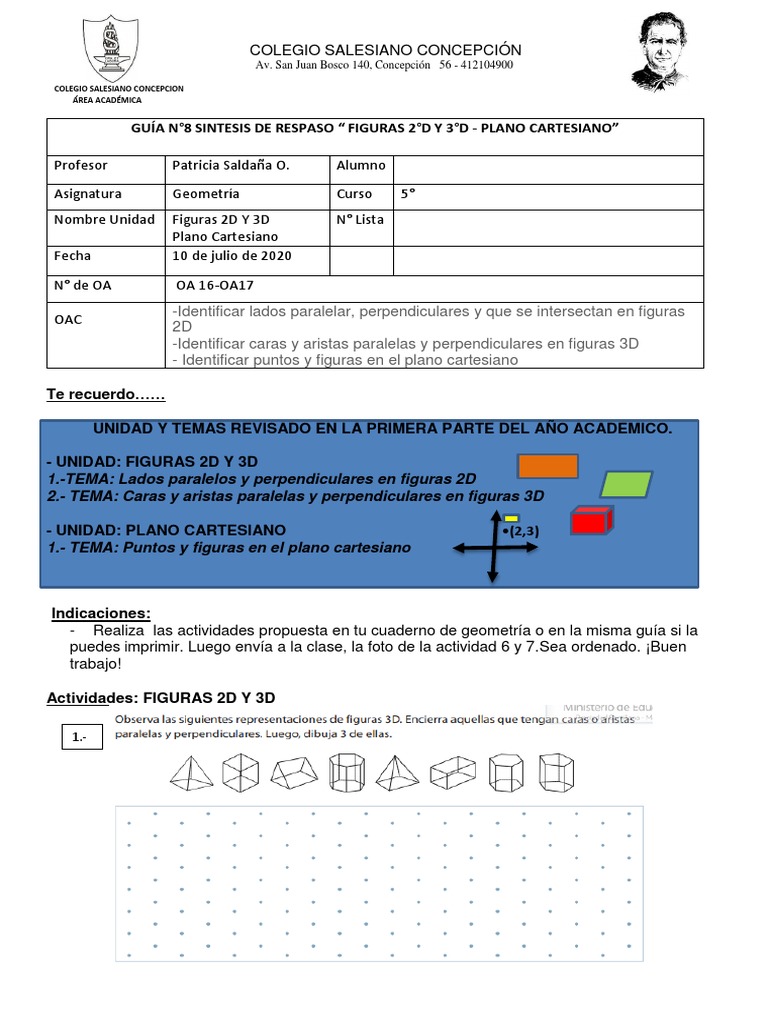 Guia Nº8 Resumen Figuras 2D y 3D, Plano Cartesiano. | PDF | Geometría ...