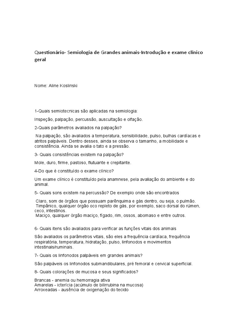 Questionário de Semiologia | PDF