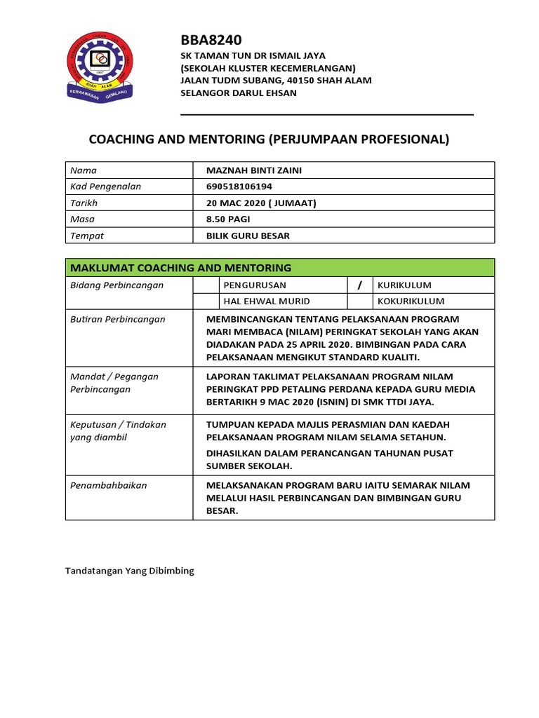 Borang Coaching & Mentoring | PDF