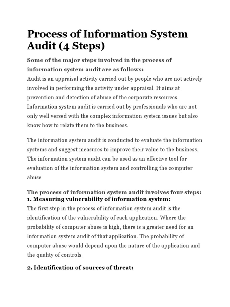 Process of Information System Audit | PDF | Information System | Threat ...