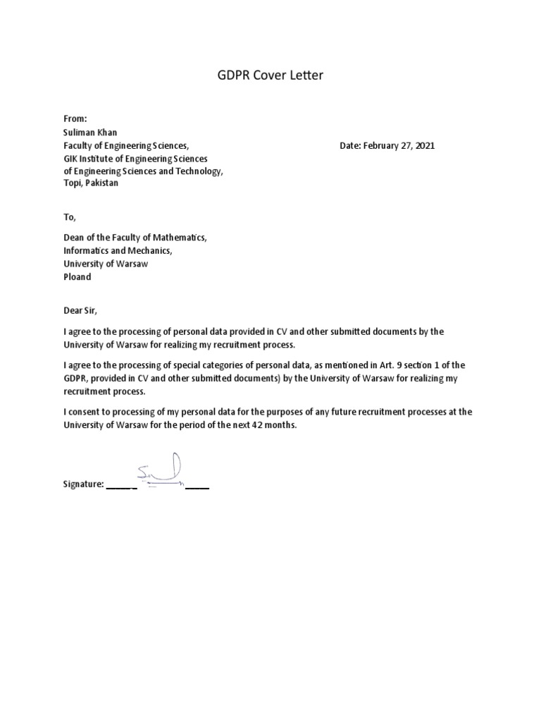 GDPR Cover Letter | PDF