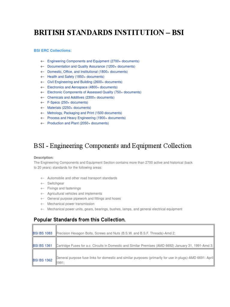 British Standards Institution - Bsi: BSI - Engineering Components and ...