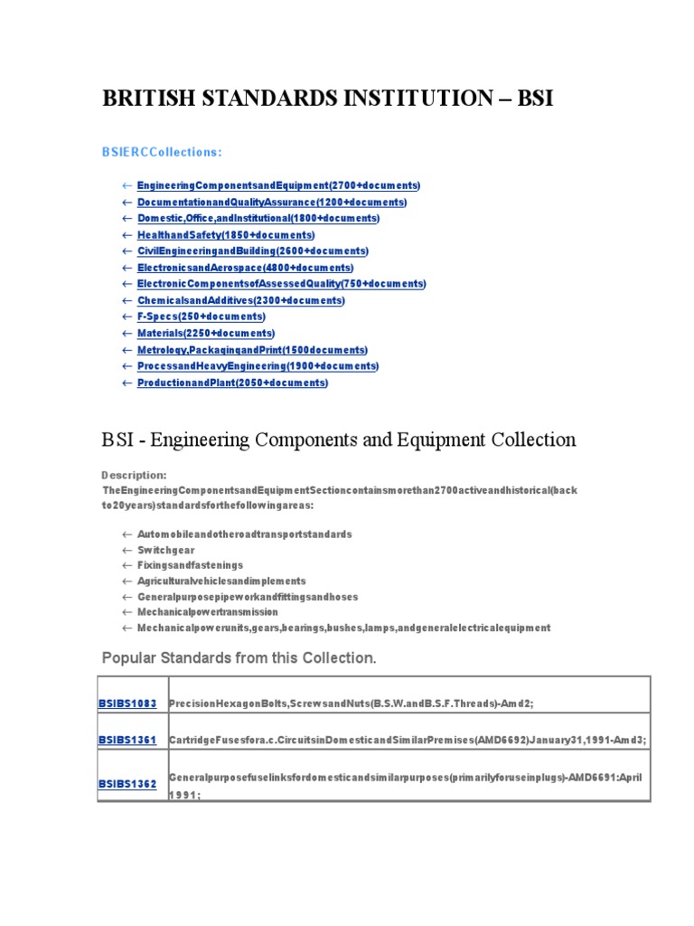 British Standards Institution - Bsi: BSI - Engineering Components and ...
