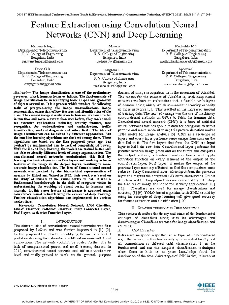 Feature Extraction Using Convolution Neural Networks (CNN) and Deep ...