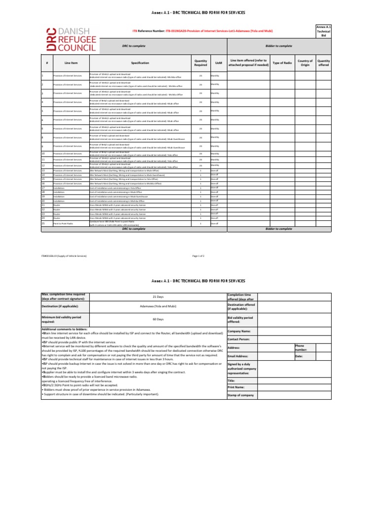Annex A.1-Technical Bid Form | PDF | Router (Computing) | Computer Science