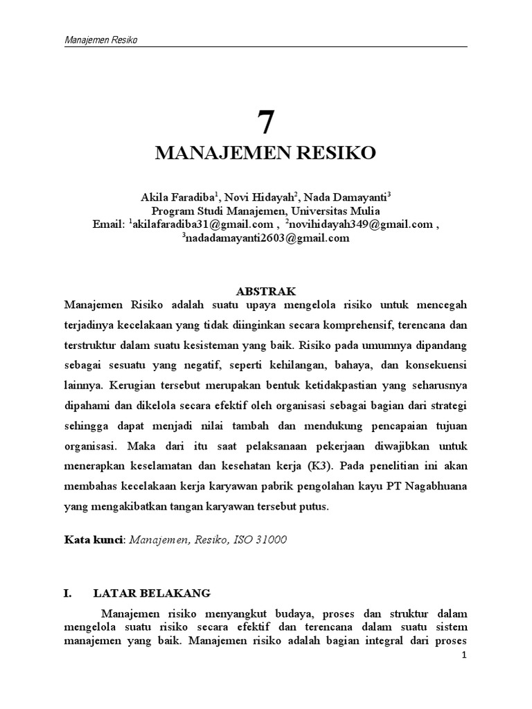 Format Manajemen Risiko di BPR | PDF