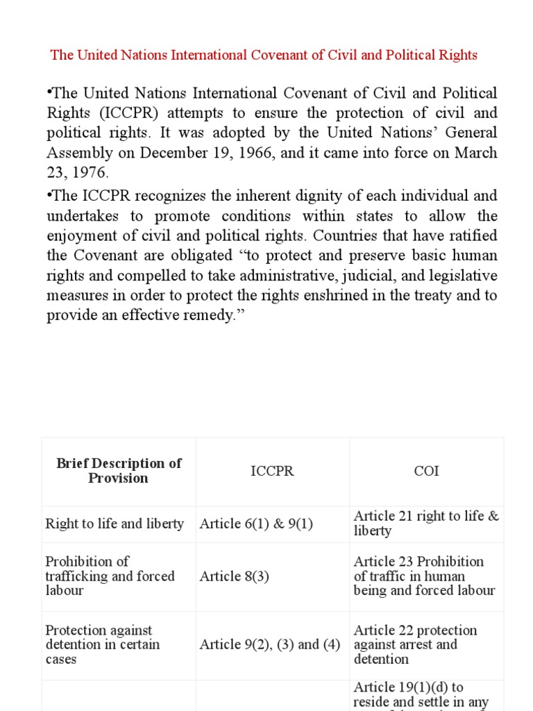 The United Nations International Covenant of Civil and Political Rights ...