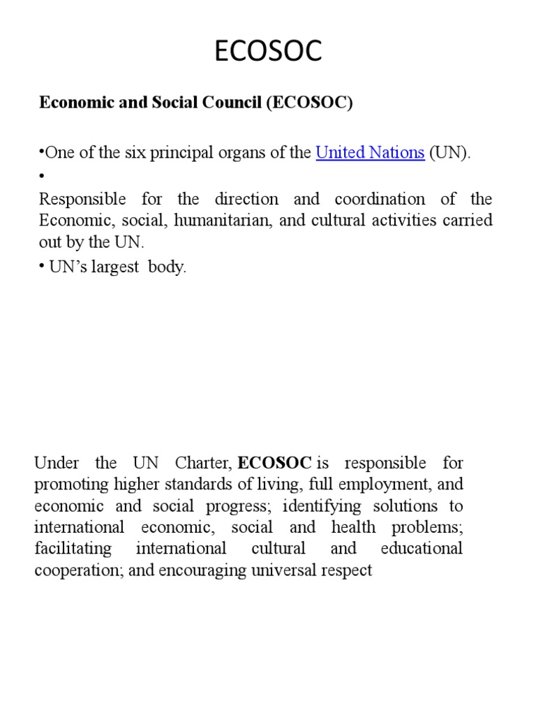 Ecosoc: Economic and Social Council (ECOSOC) | PDF | United Nations ...