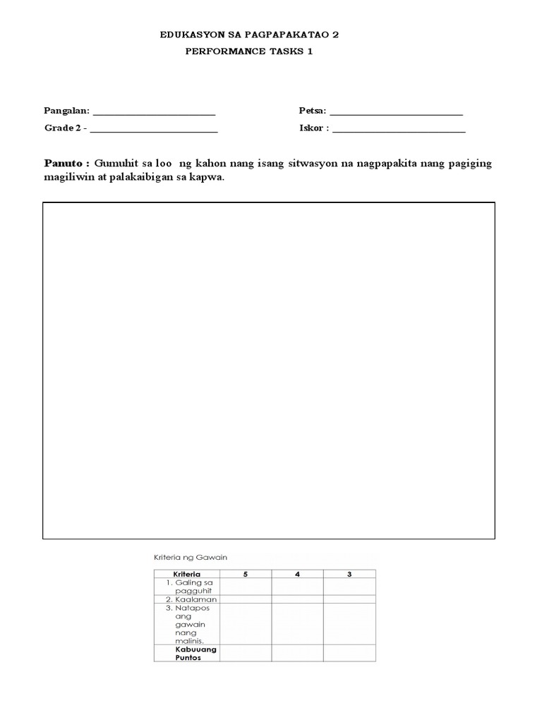 Performance Task Grade 2 | PDF