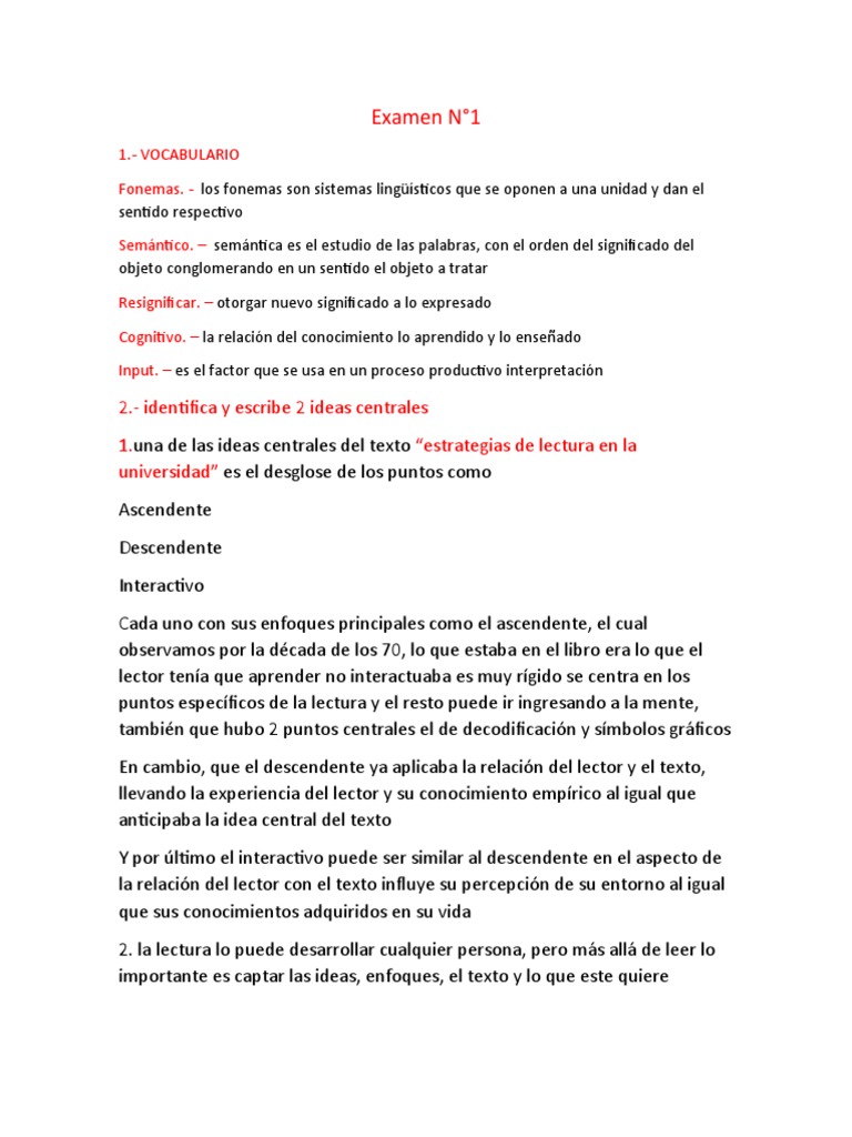 Examen N 1 | PDF | Aprendizaje | Conocimiento