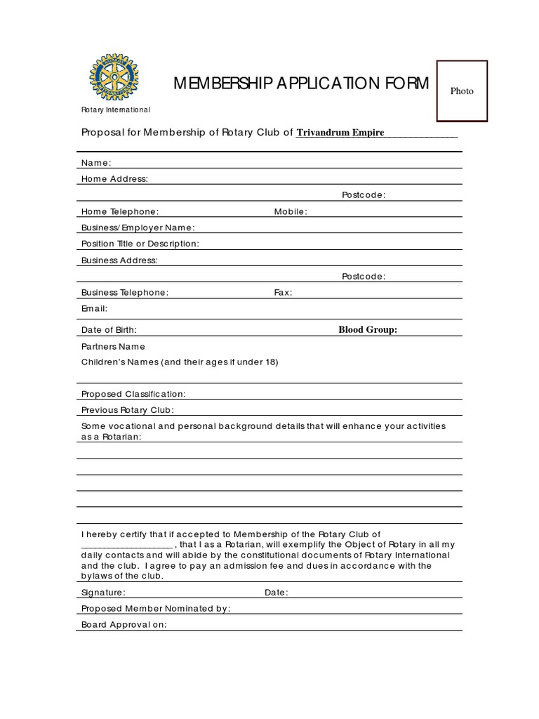 Membership Application Form: Proposal For Membership of Rotary Club of ...
