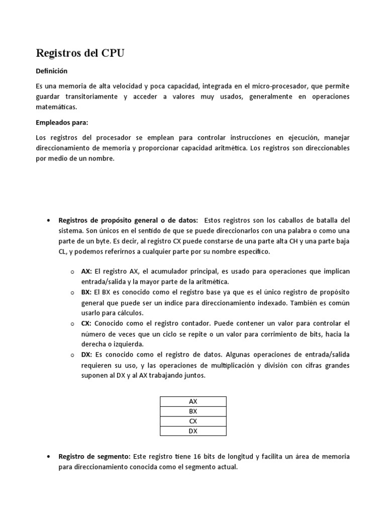Registros Del CPU | PDF | Unidad Central de procesamiento | Poco