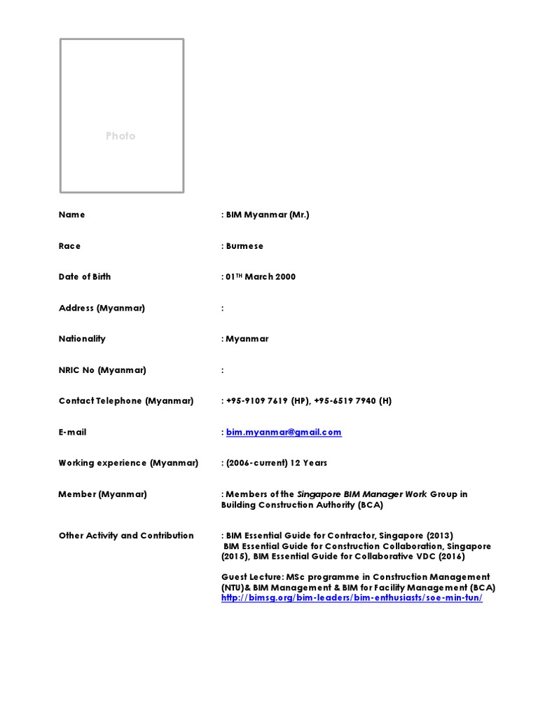 I Am Sharing 'BIM Myanmar - CV - 2018 - ' With You | PDF | Building ...