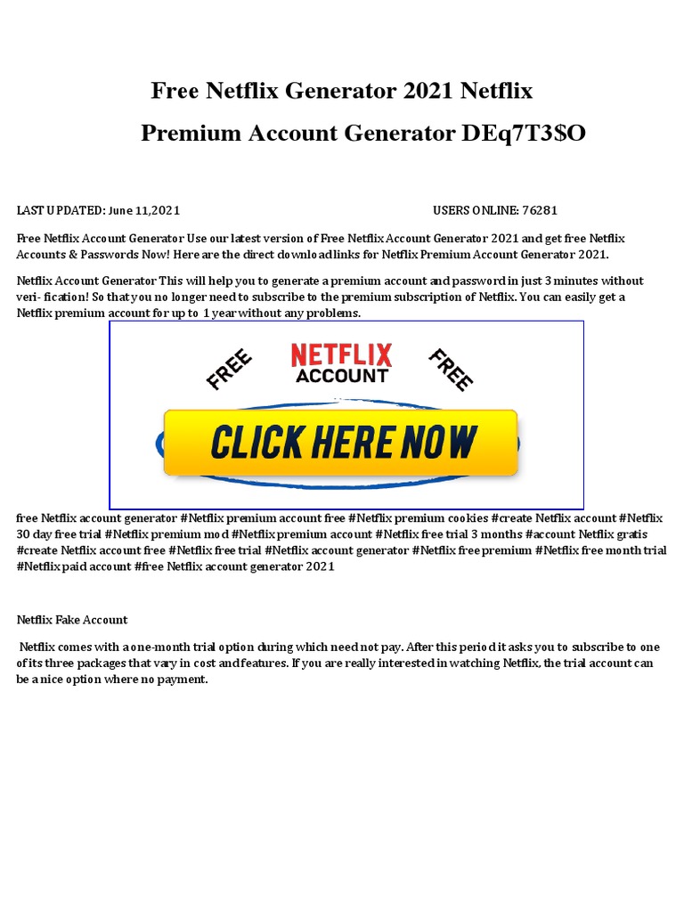 Free Netflix Generator 2021 Netflix Premium Account Generator Deq7T3$O ...