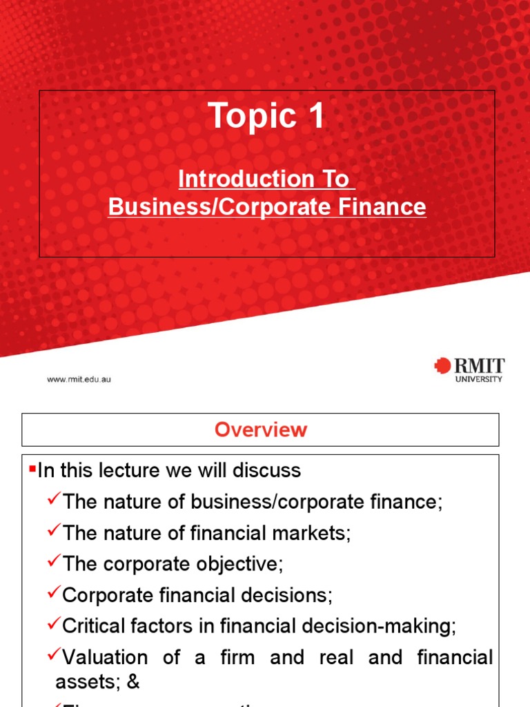 Topic 1: Introduction To Business/Corporate Finance | PDF | Valuation ...