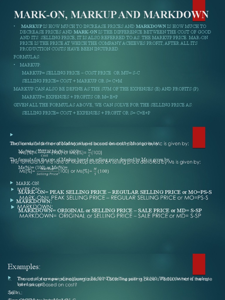 Understanding Markup, Markdown and Mark-On Formulas | PDF | Cost | Prices