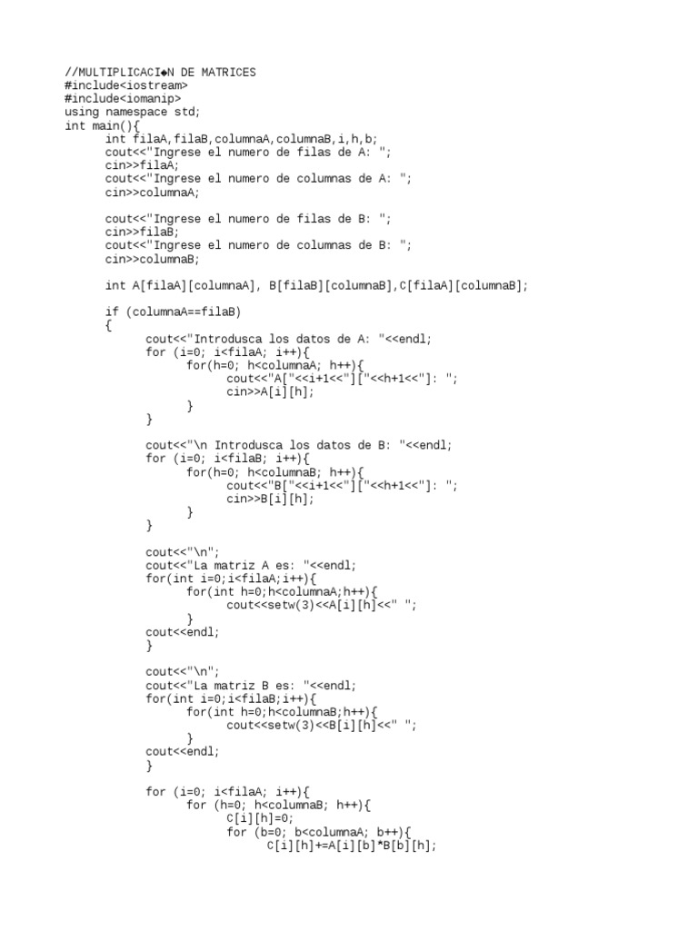 Multiplicacion de Matrices C++ | PDF