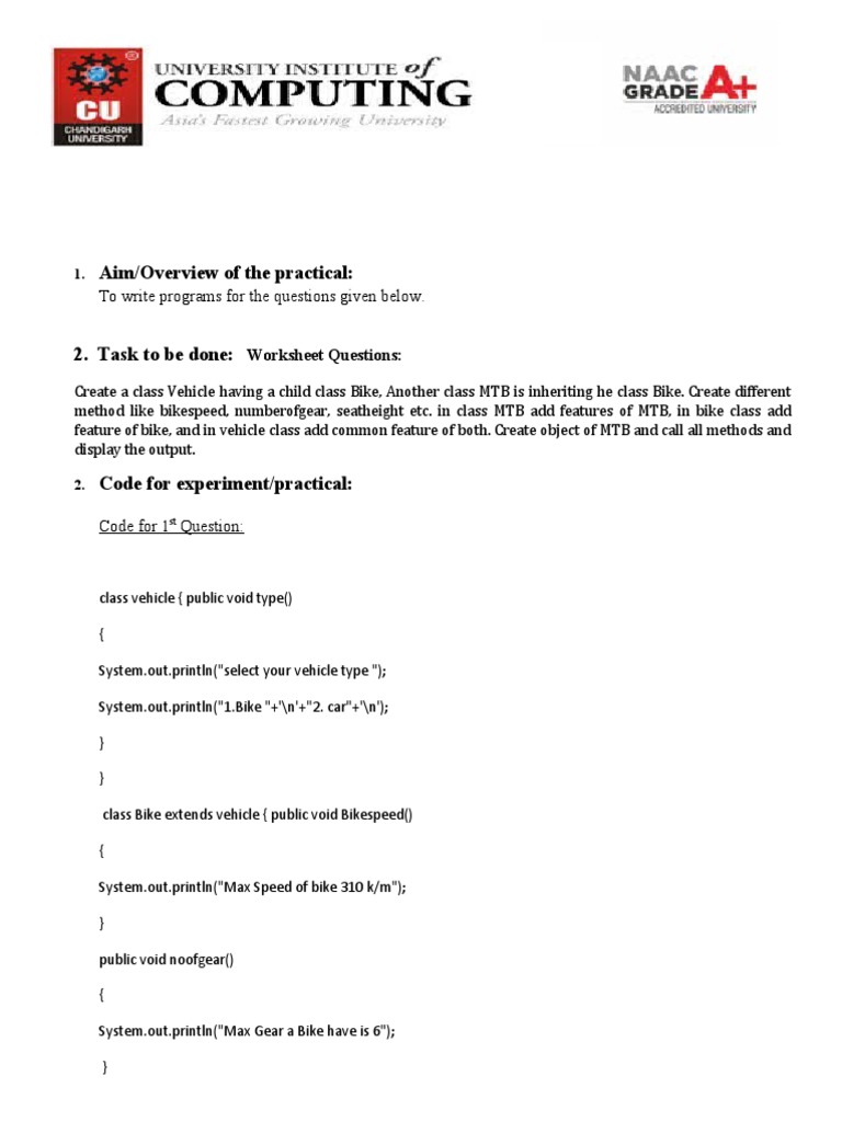 Aim/Overview of The Practical:: To Write Programs For The Questions ...