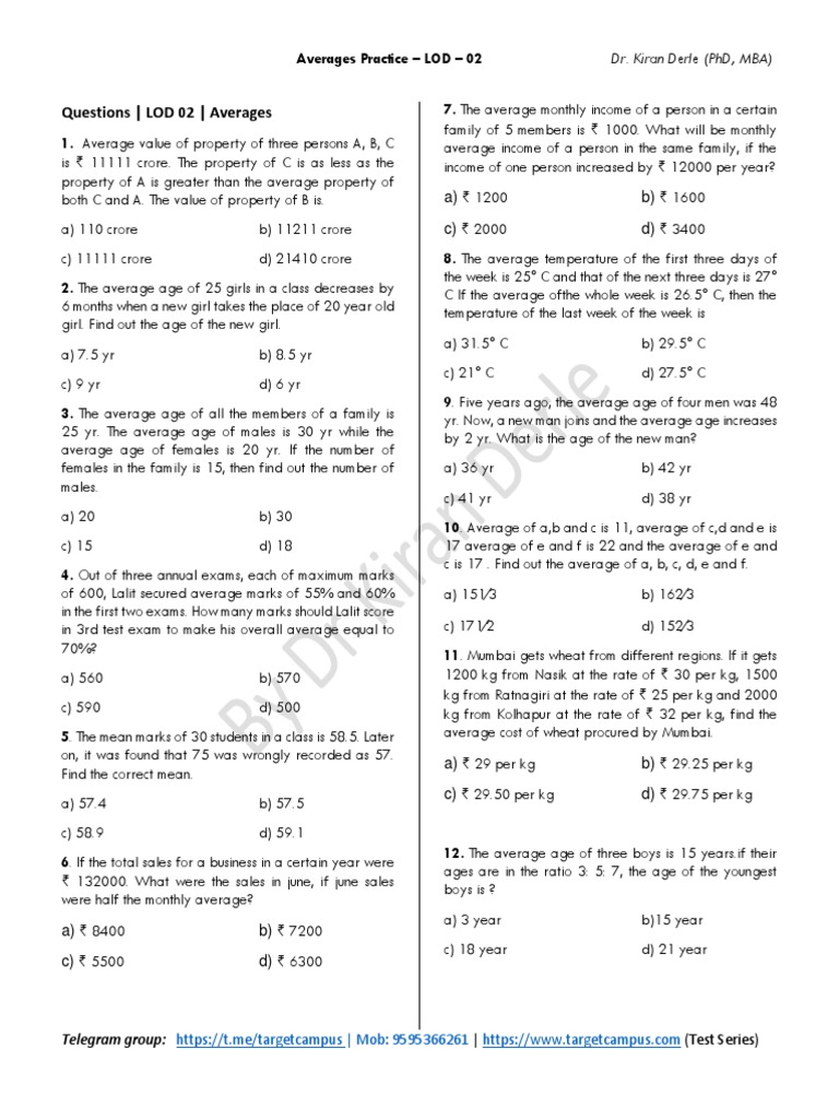 Questions - LOD 02 - Averages: Telegram Group | PDF | Speed | Teaching ...
