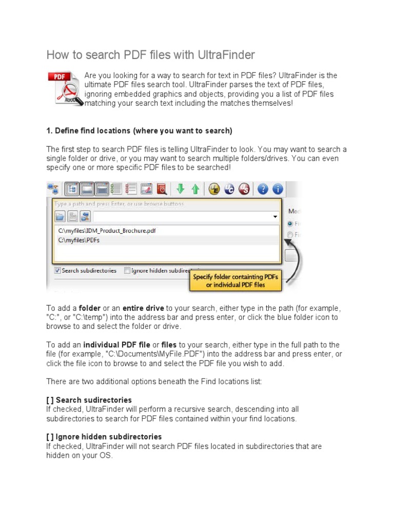How To Search PDF Files With Ultrafinder: 1. Define Find Locations ...