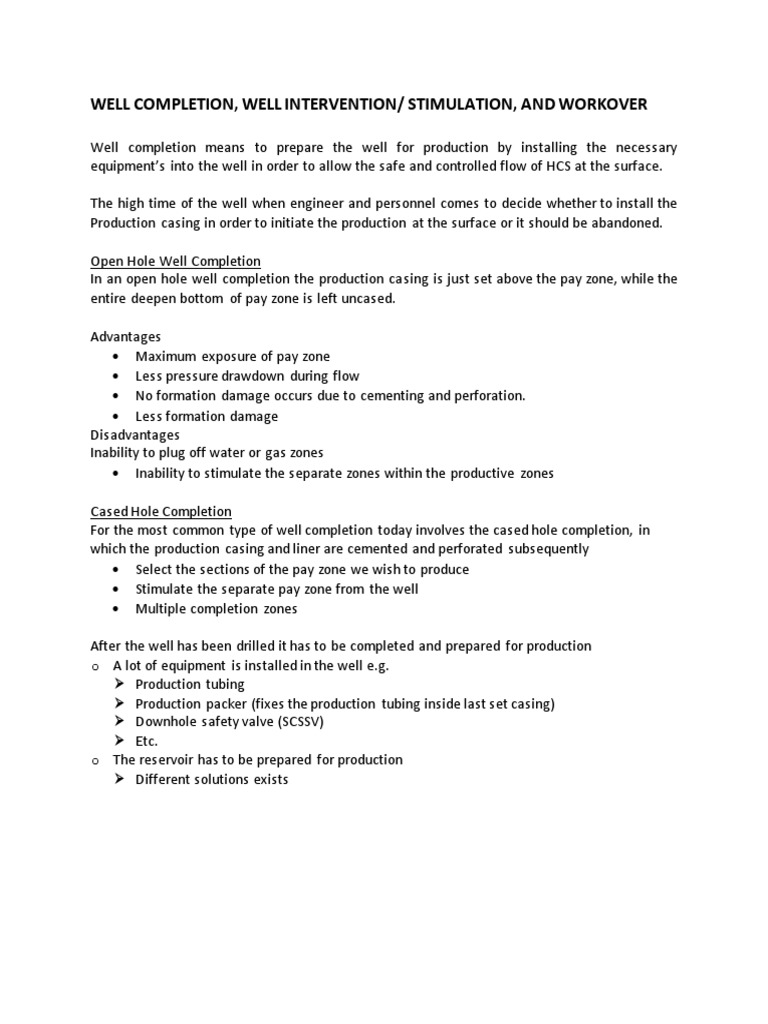 Well Completion, Well Intervention/ Stimulation, and Workover | PDF ...