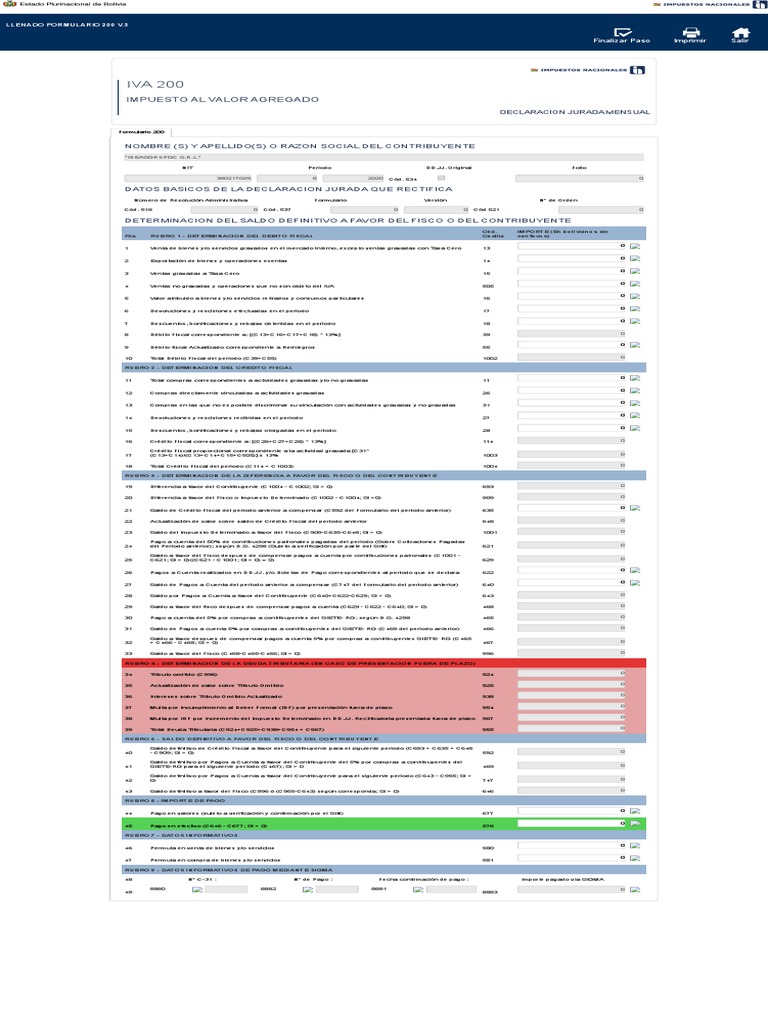 Formulario IVA 200 v3 PDF Extendido | PDF | Impuesto al valor agregado ...