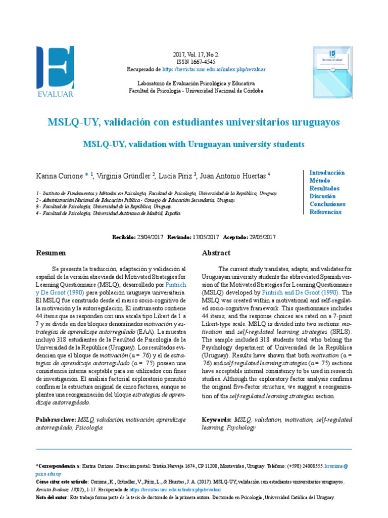 MSLQ | PDF | Validez (Estadísticas) | Autoeficacia