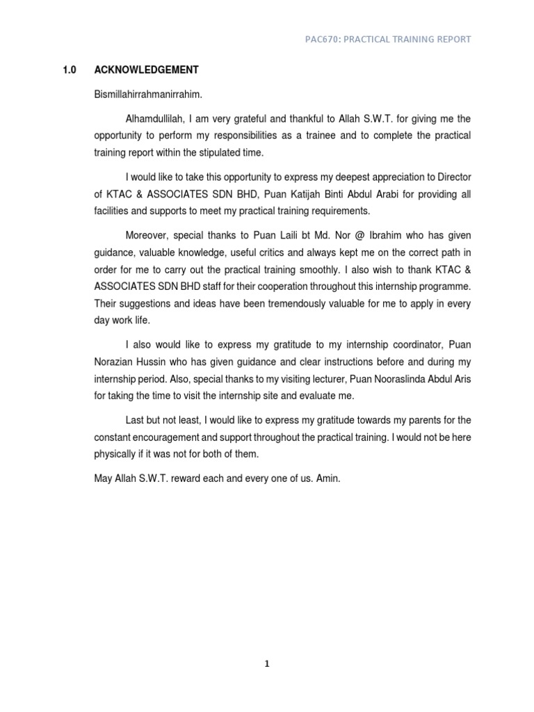 Practical Training Report Content Sample 3 - KTac | PDF | Value Added ...