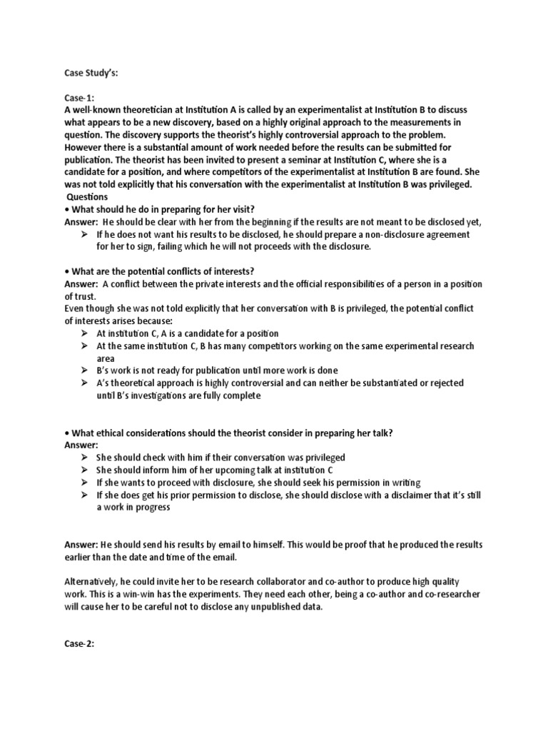 Case Study's Business Ethics | PDF | Data | Conflict Of Interest