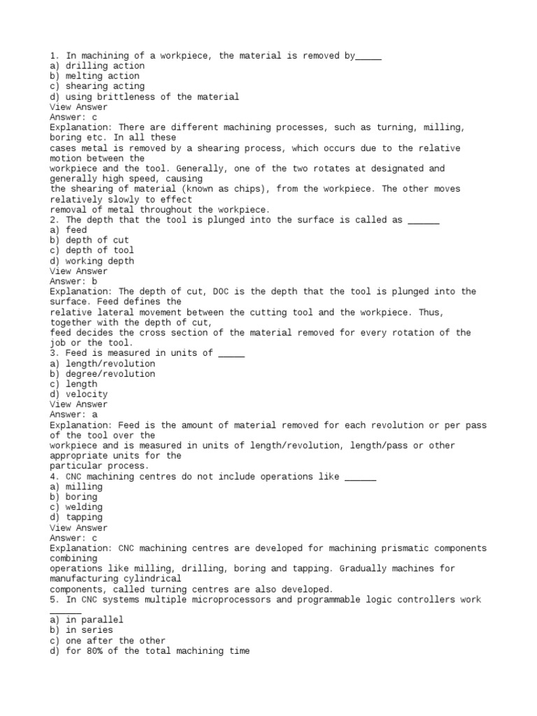 CNC Machining and Programming Quiz | PDF | Machining | Numerical Control