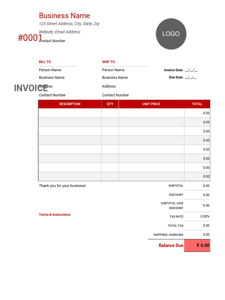 Simple Tax Invoice With Billing and Shipping | PDF