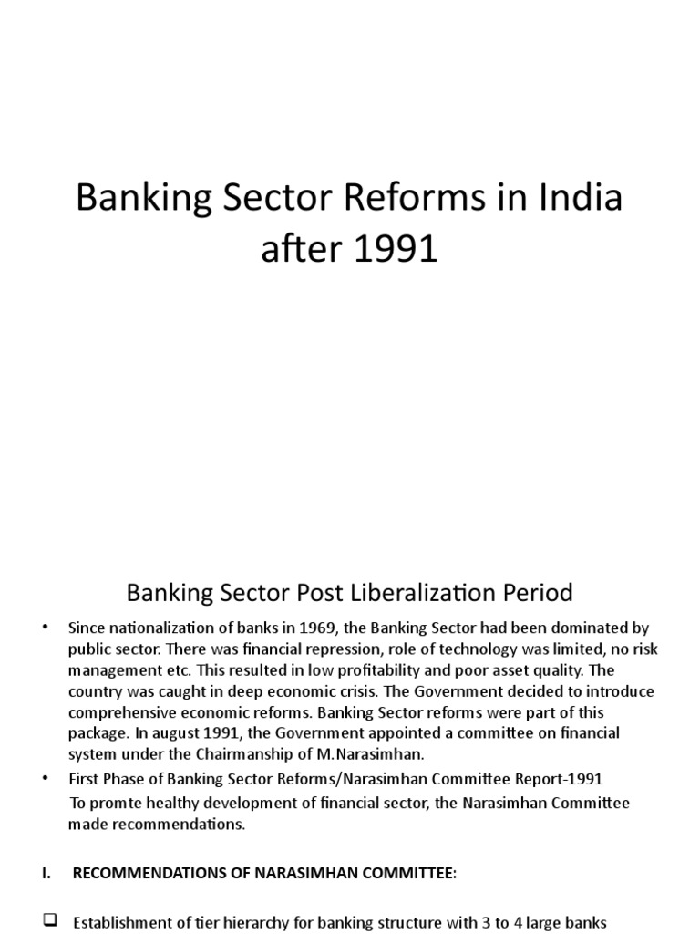 Banking Sector Reforms in India After 1991 | PDF | Reserve Bank Of ...