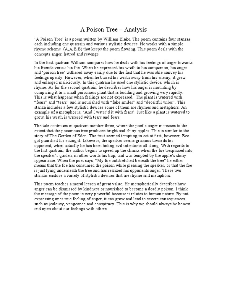 A Poison Tree - Analysis | PDF | Poetry | Anger