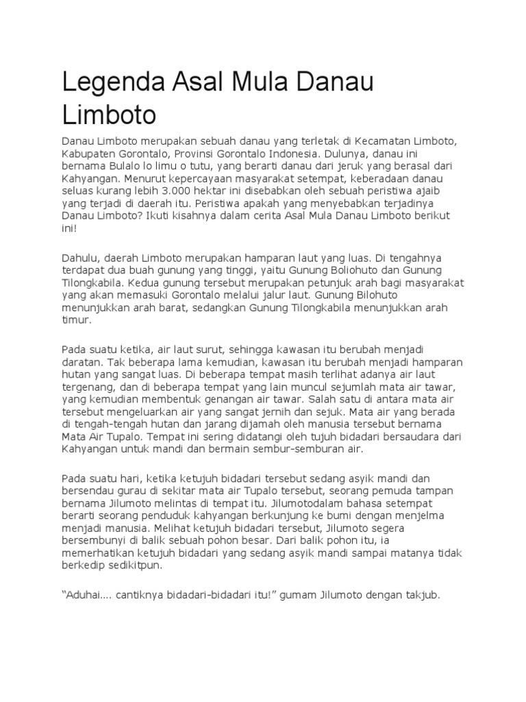 Legenda Asal Mula Danau Limboto | PDF | Perjalanan | Fiksi Umum