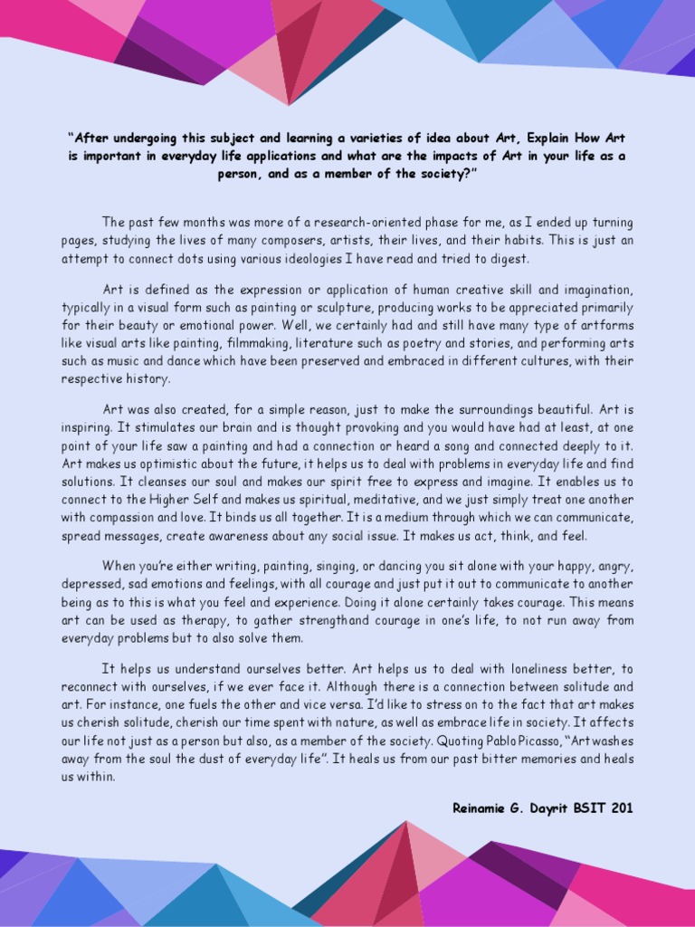 Art Appreciation Final Practical Examination (Reinamie Dayrit) | PDF ...