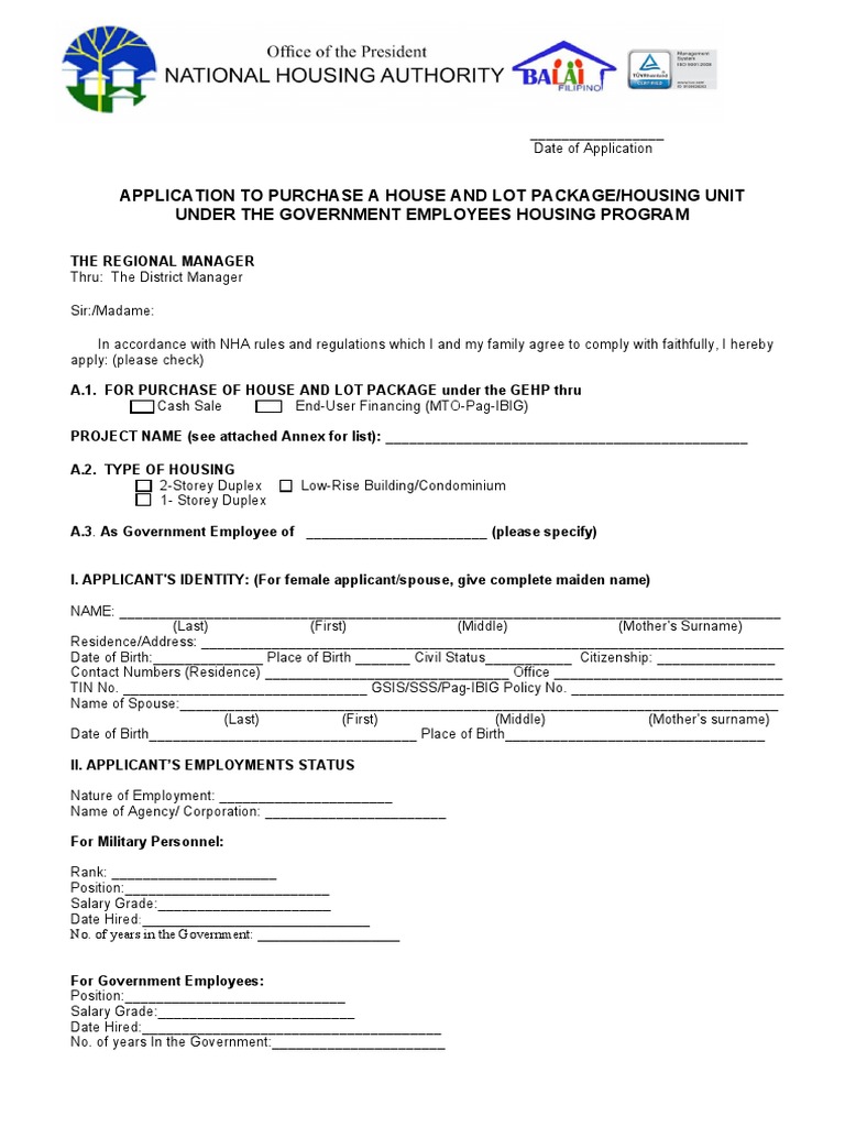 NHA - Application Form GEHP Revised | PDF | Loans | Justice