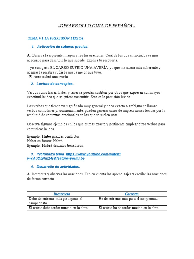 Desarrollo Guia de Español | PDF | Verbo | Novelas