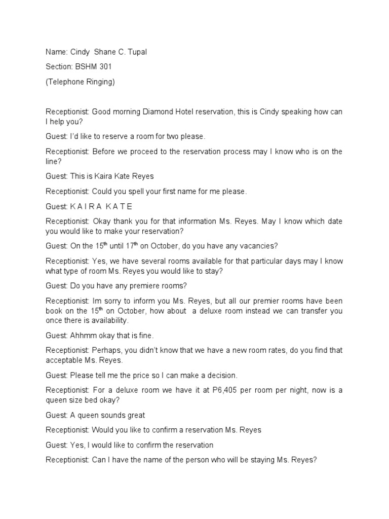 Script Role Play | PDF | Credit Card | Hotel And Accommodation