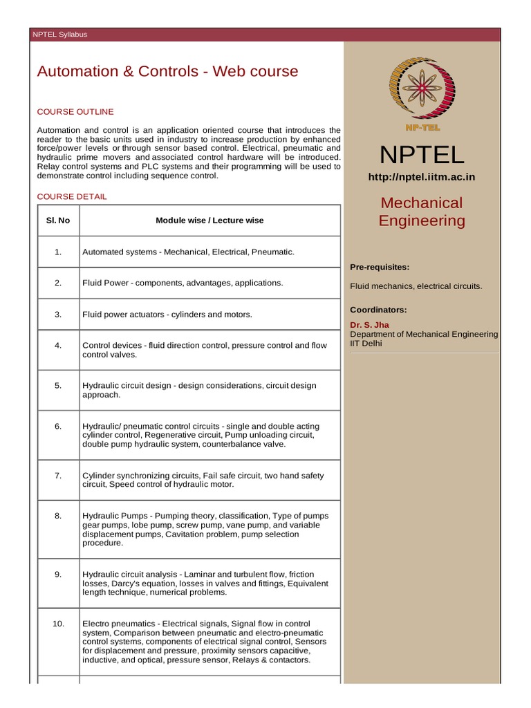 Nptel: Automation & Controls - Web Course | PDF | Programmable Logic Controller | Relay